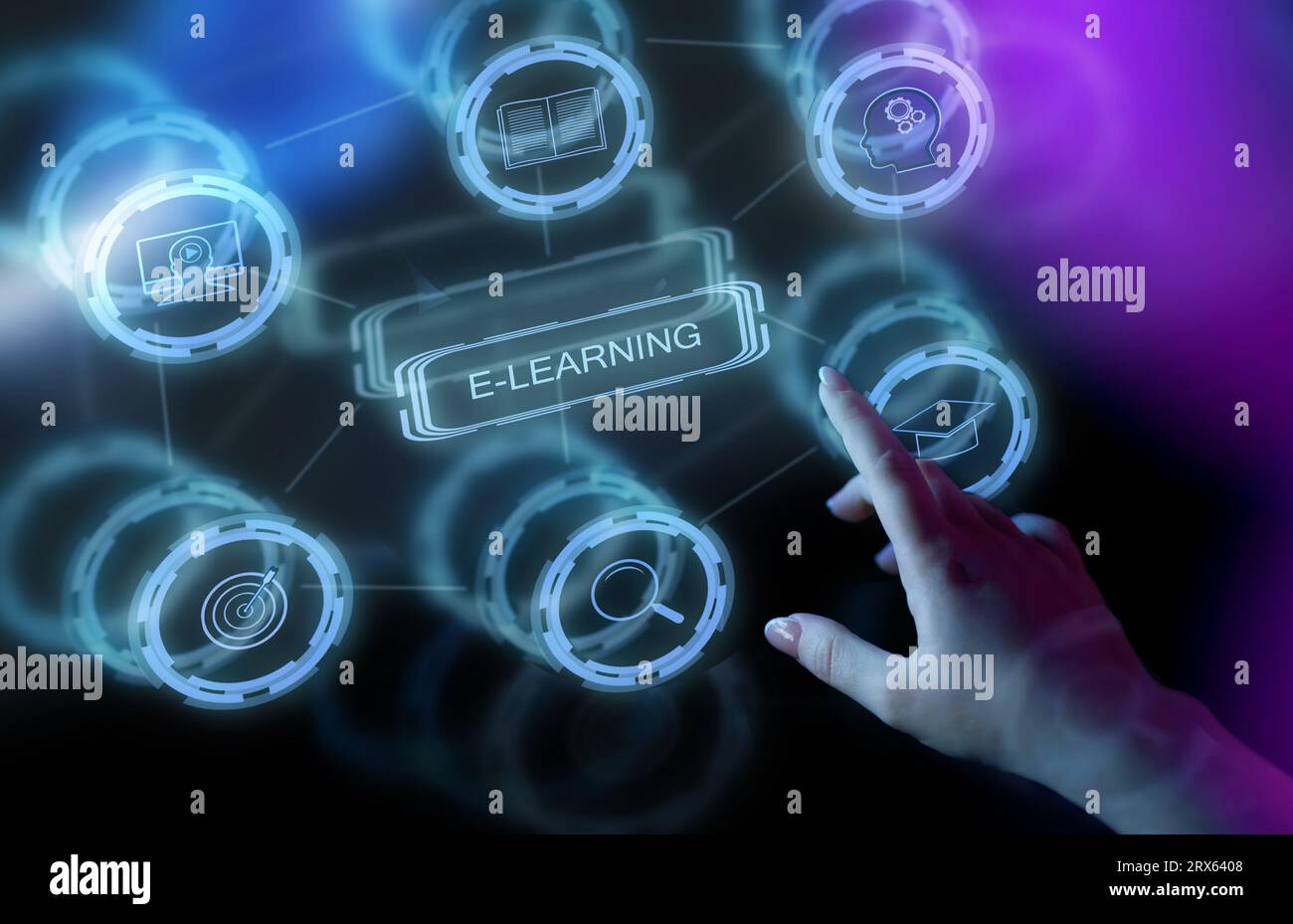 E-learning and Online Education concept. Student learning webinar ...