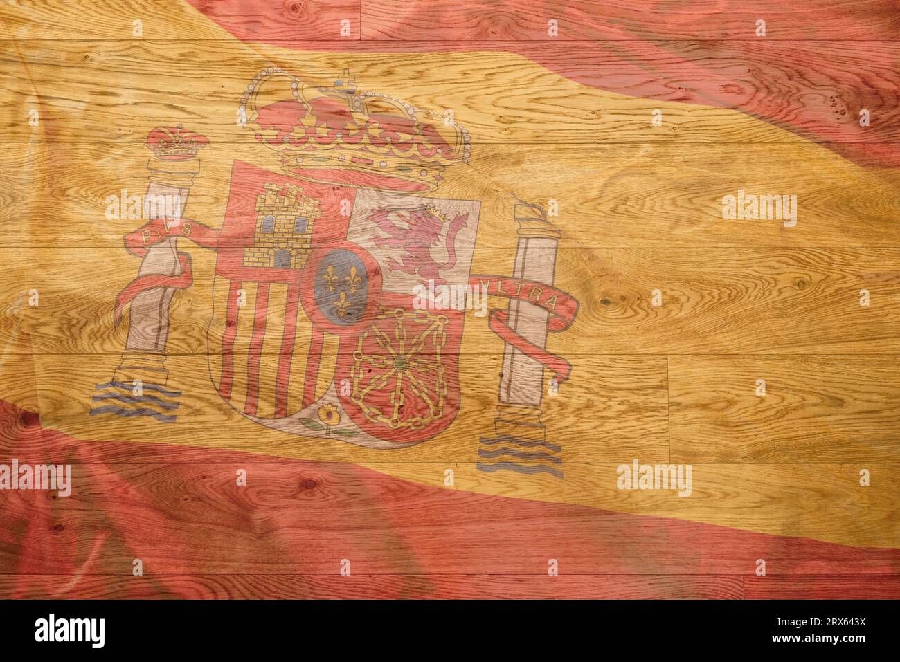 Spain flag on black wood wall. Horizontal panoramic banner. 3D ...