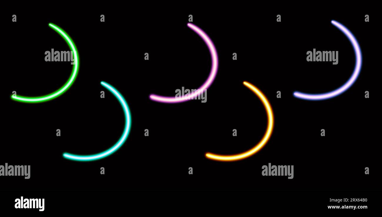 set geometric semicircle glowing desktop icon, neon geometric ...