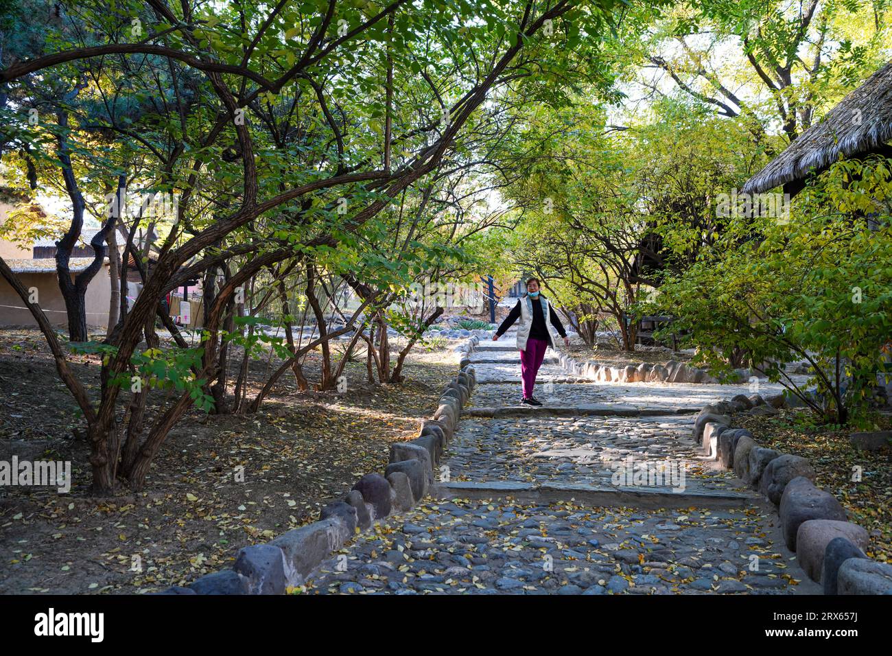 Beijing China, November 3, 2022: Visitors to the Po Ethnic Group Scenic ...