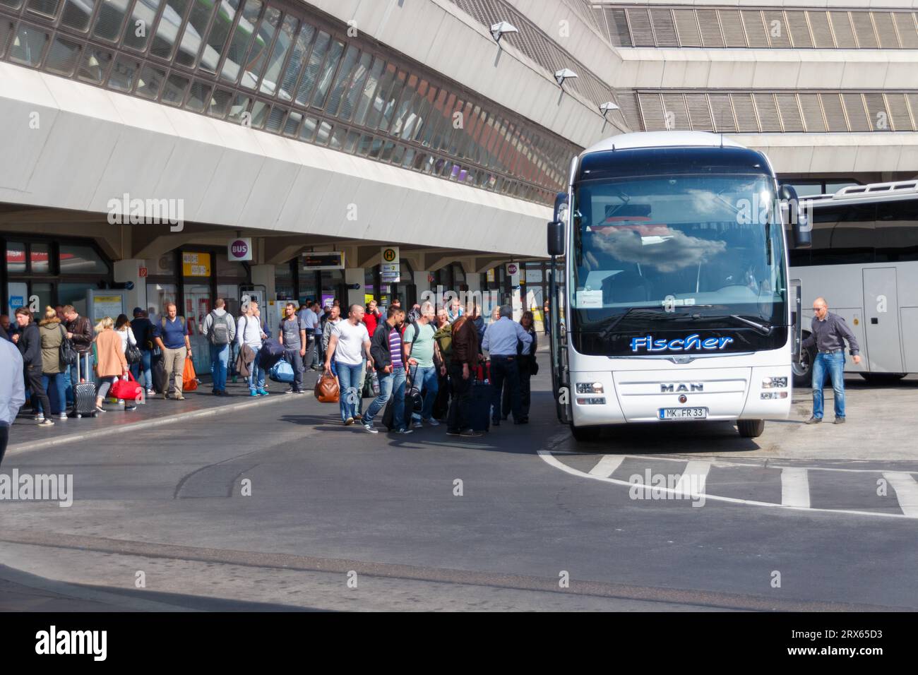 Coaches in front of the terminal building at Tegel airport, Berlin ...