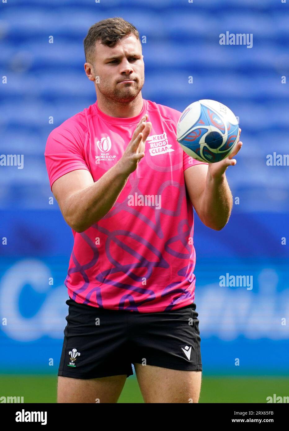 Wales' Mason Grady during the Captain's Run at the OL Stadium in Lyon ...