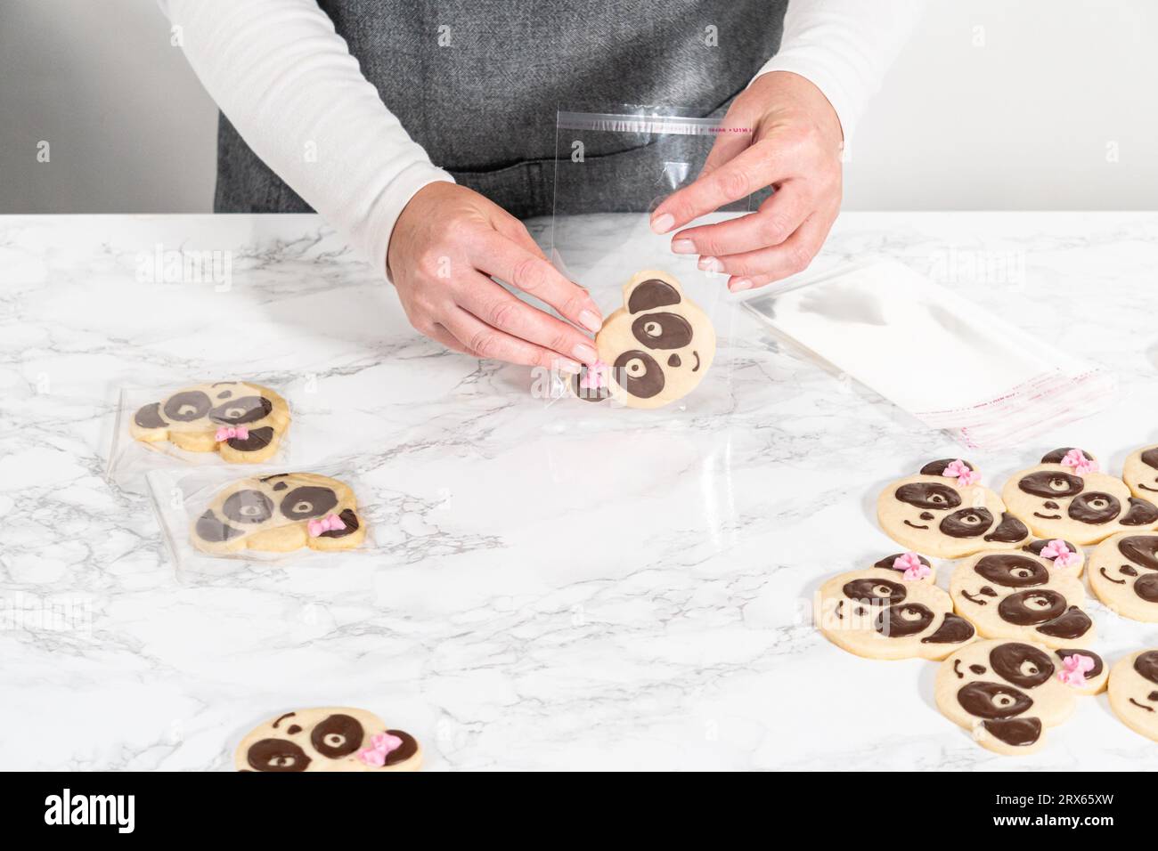 Panda shaped shortbread cookies with chocolate icing Stock Photo - Alamy