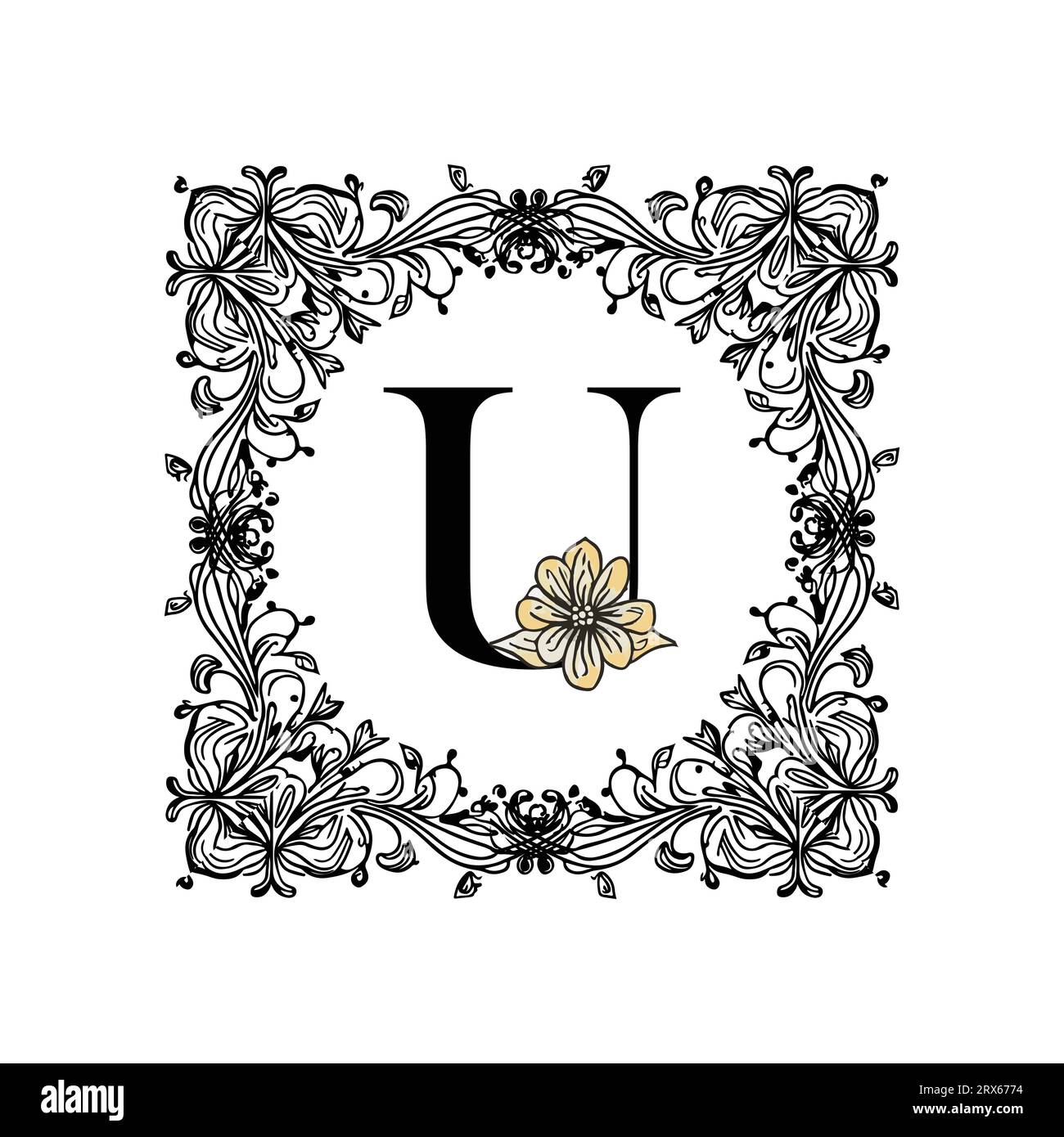 U floral letter , U in floral frame , floral frame Stock Vector Image ...