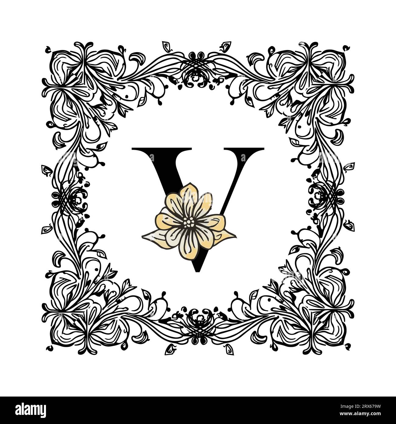 V floral letter , V in floral frame , floral frame Stock Vector Image ...