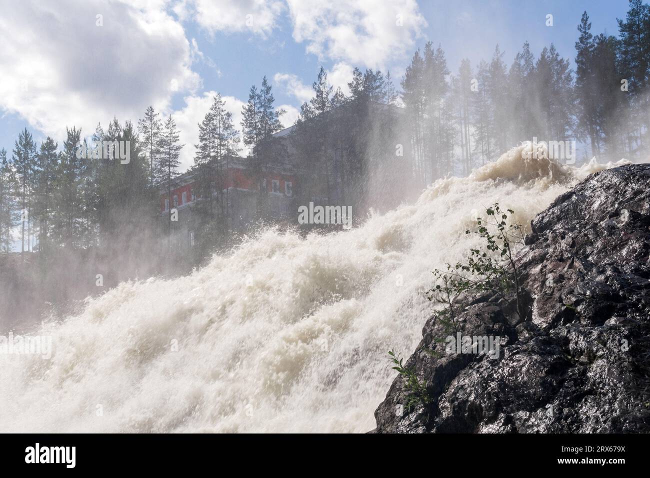 waterfall during opened locks for idle discharge of water at a small ...