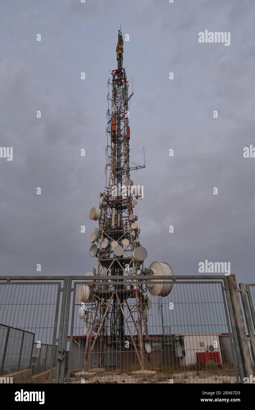 cellular communication antennas on the sky background Stock Photo - Alamy