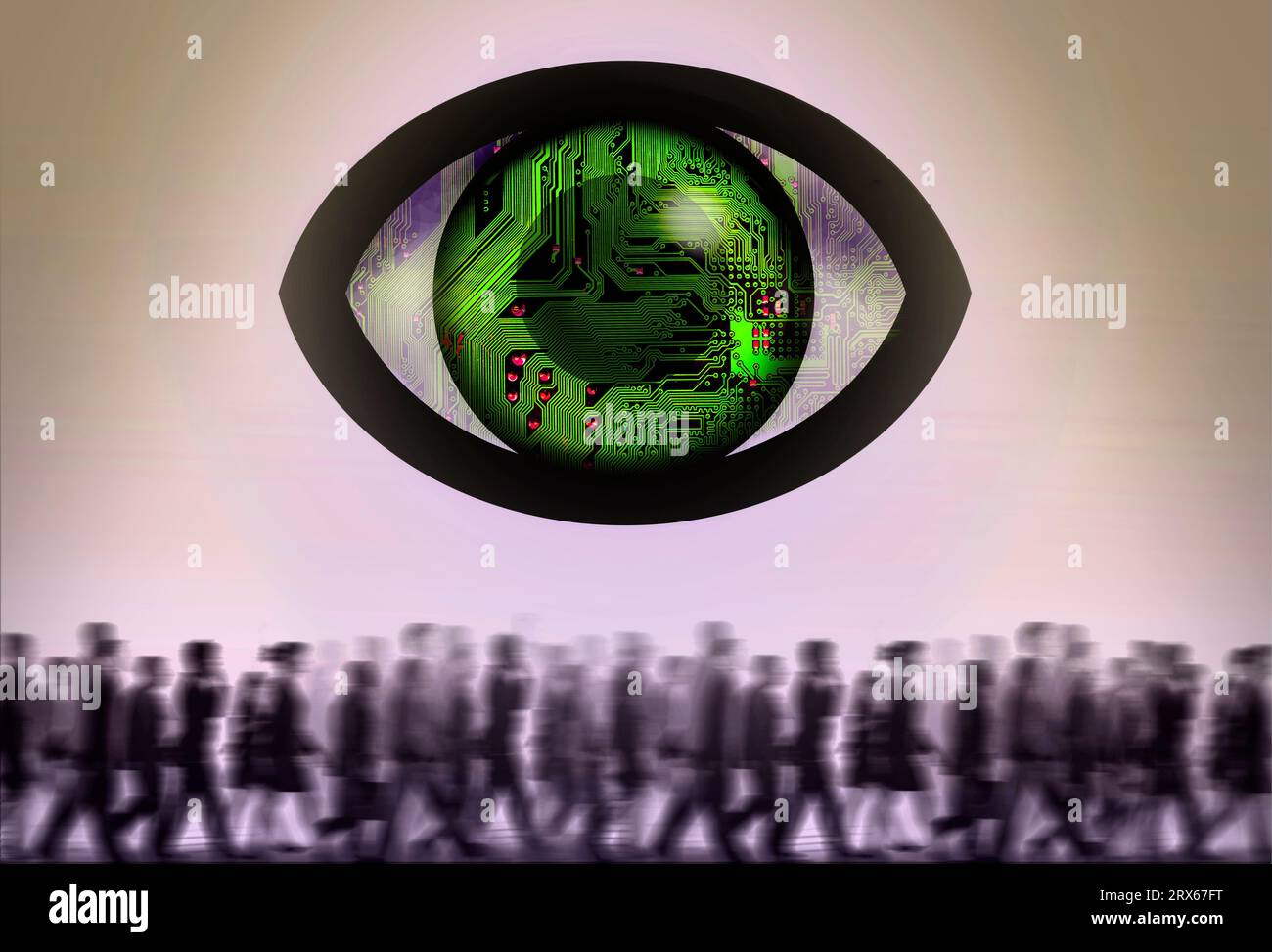 Electronic eye surveilling crowd of people Stock Photo - Alamy