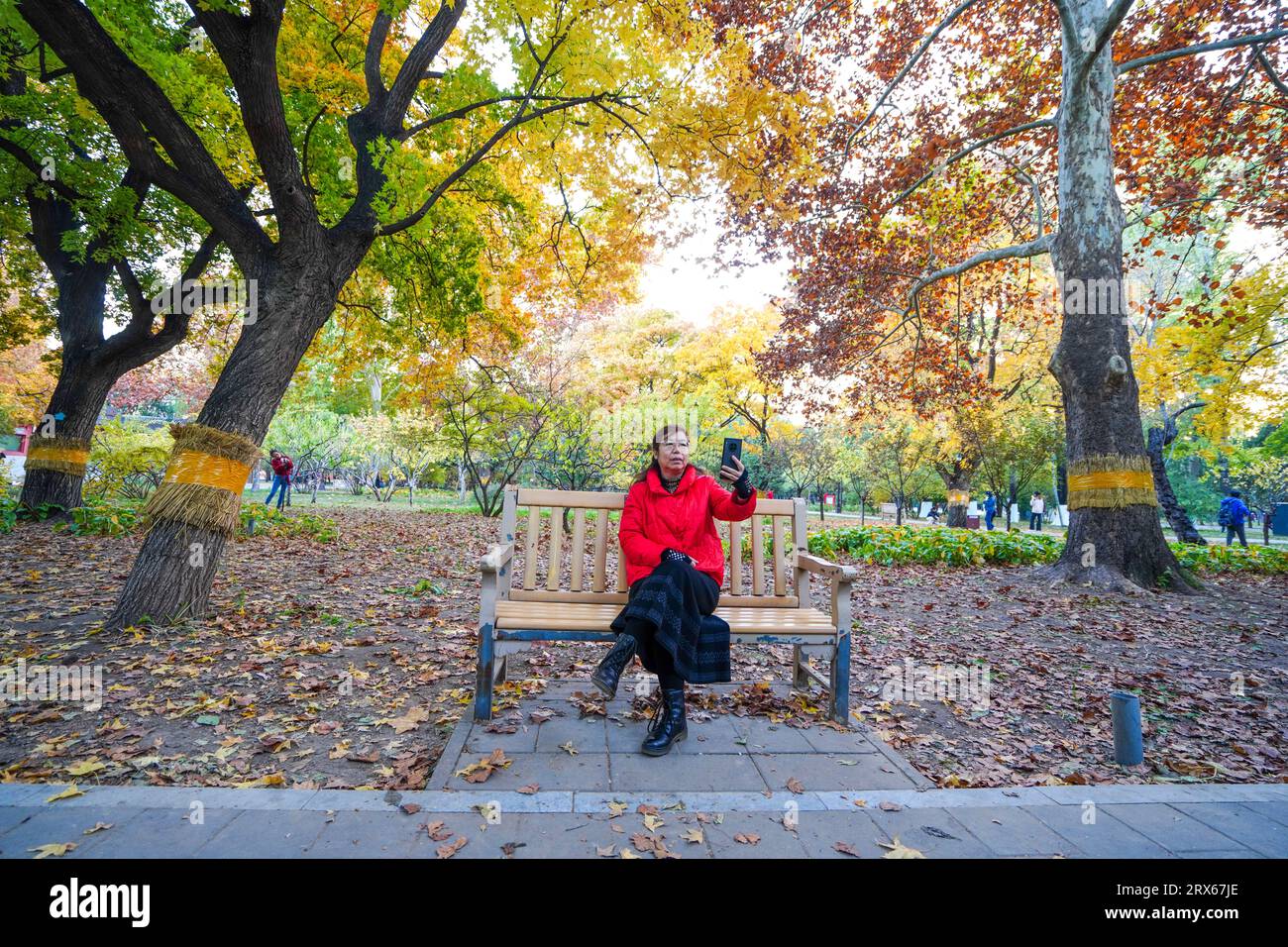 Beijing China November 4 2022 The Lady In Red At The Temple Of