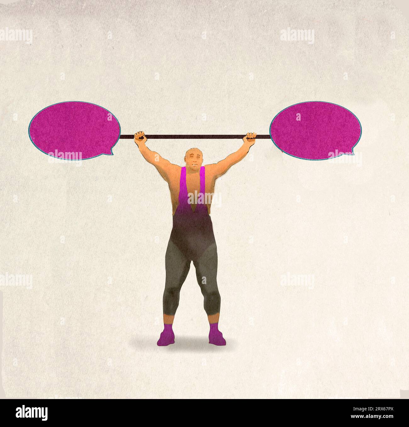 Illustration of strongman lifting barbell made of speech bubbles Stock ...