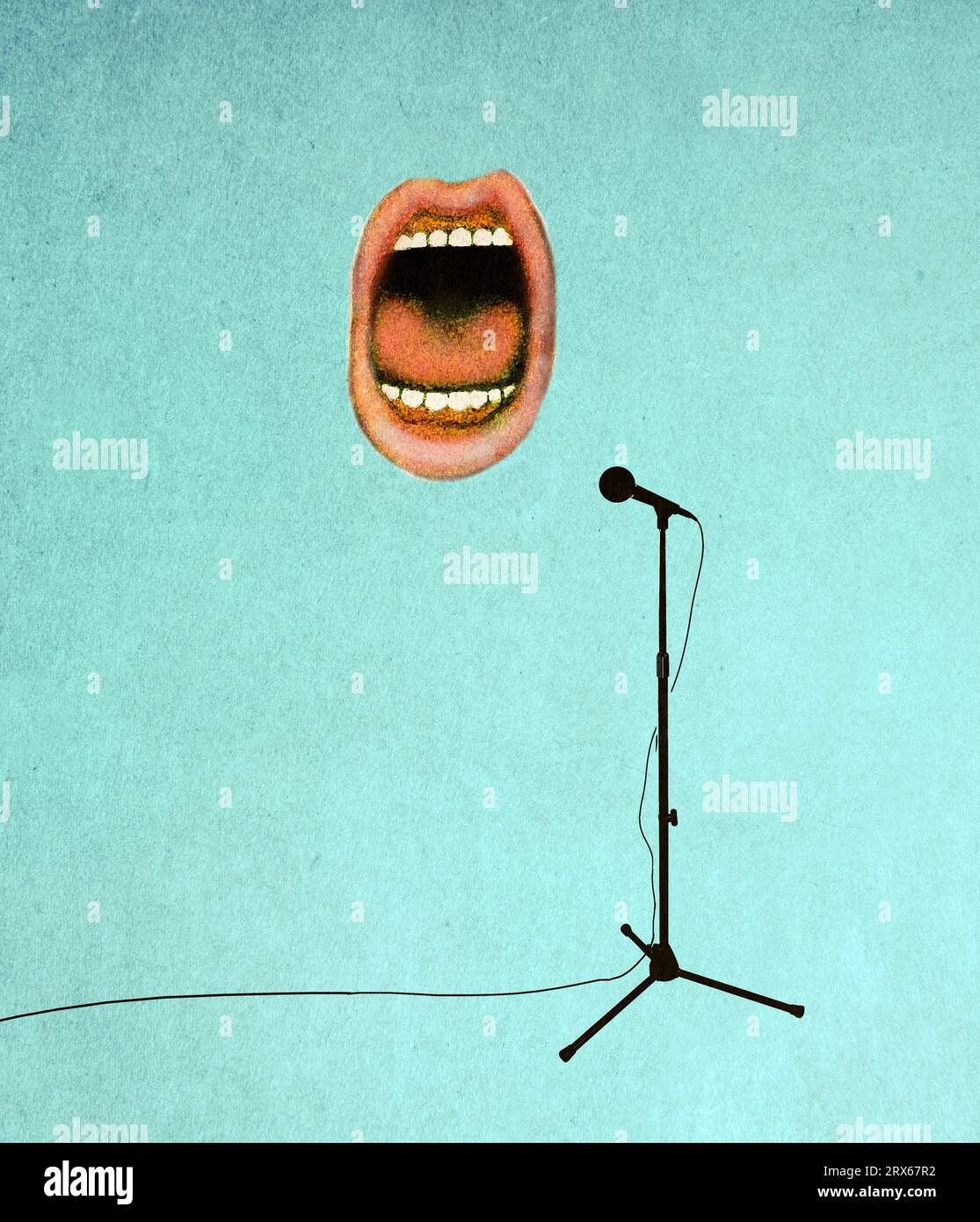 Illustration of mouth talking into microphone Stock Photo - Alamy