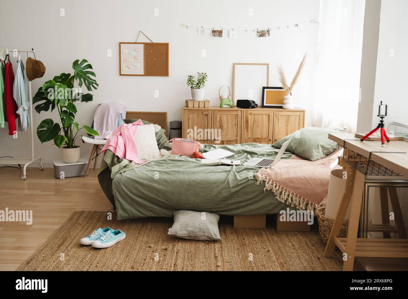 Messy bedroom with furniture at home Stock Photo - Alamy