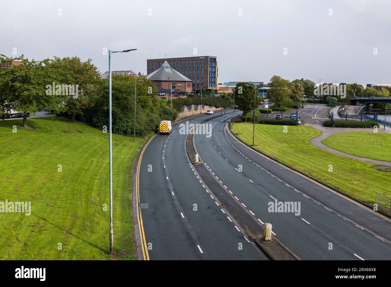 The Riverside Road in Stockton,England,UK including the Baptist Church ...
