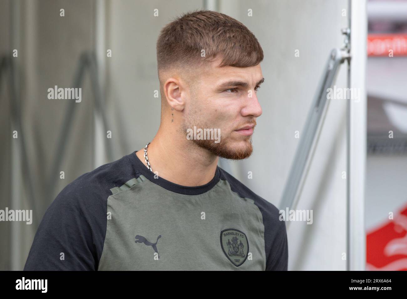 John Mcatee #45 of Barnsley arrives during the Sky Bet League 1 match ...