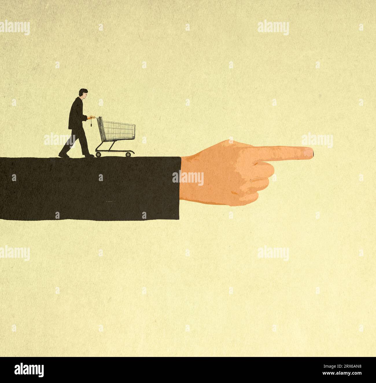 Man pushing shopping hard along oversized arm pointing forward Stock ...