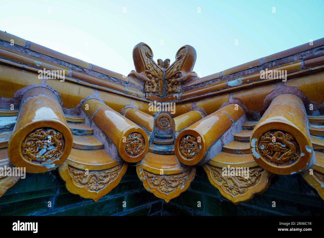 Yellow Chinese glazed roof tile on Tibetan architecture in the Four ...