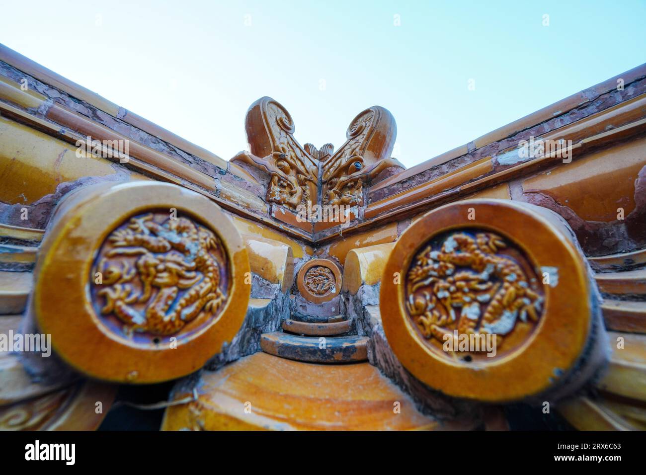 Yellow Chinese glazed roof tile on Tibetan architecture in the Four ...