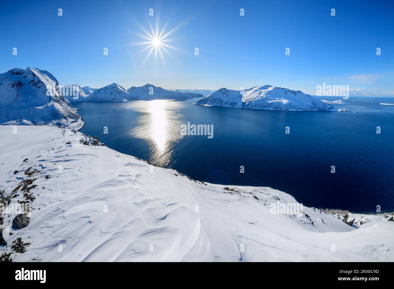 Norway, Troms og Finnmark, Sessoyfjord seen from Brosmetind mountain ...