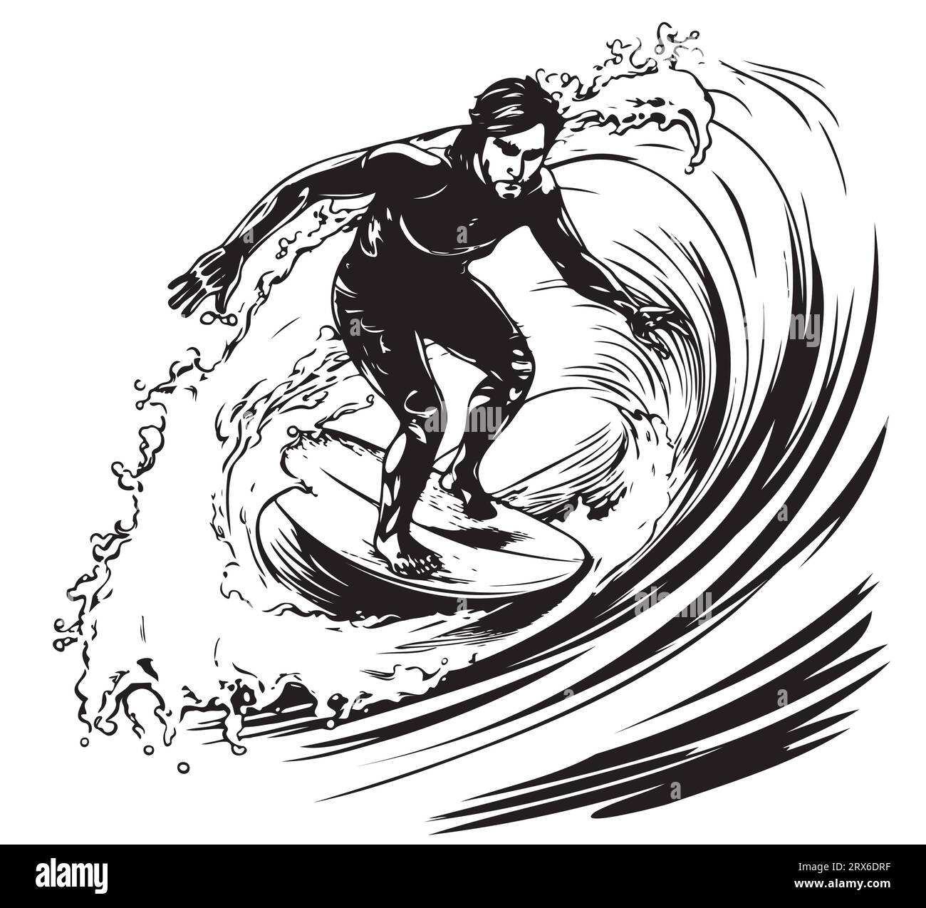 Surfer on the waves sketch hand drawn Vector illustration Sport Stock ...