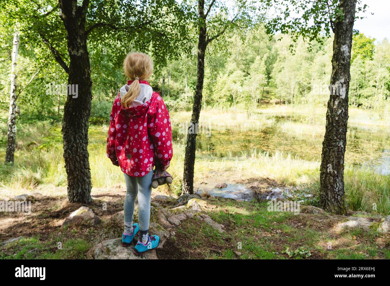 Girl exploring forest on vacation Stock Photo - Alamy