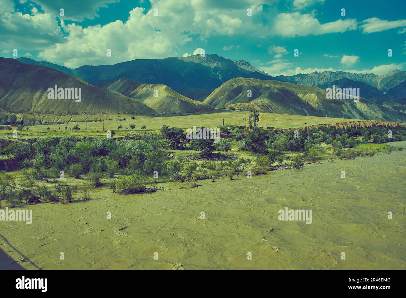 New North-South route , View of the Naryn river, Kyrgyzstan Stock Photo ...