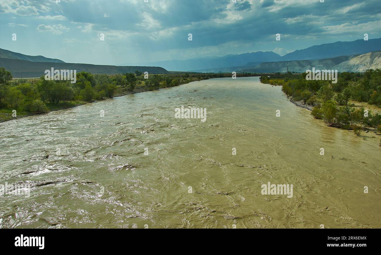 New North-South route , View of the Naryn river, Kyrgyzstan Stock Photo ...
