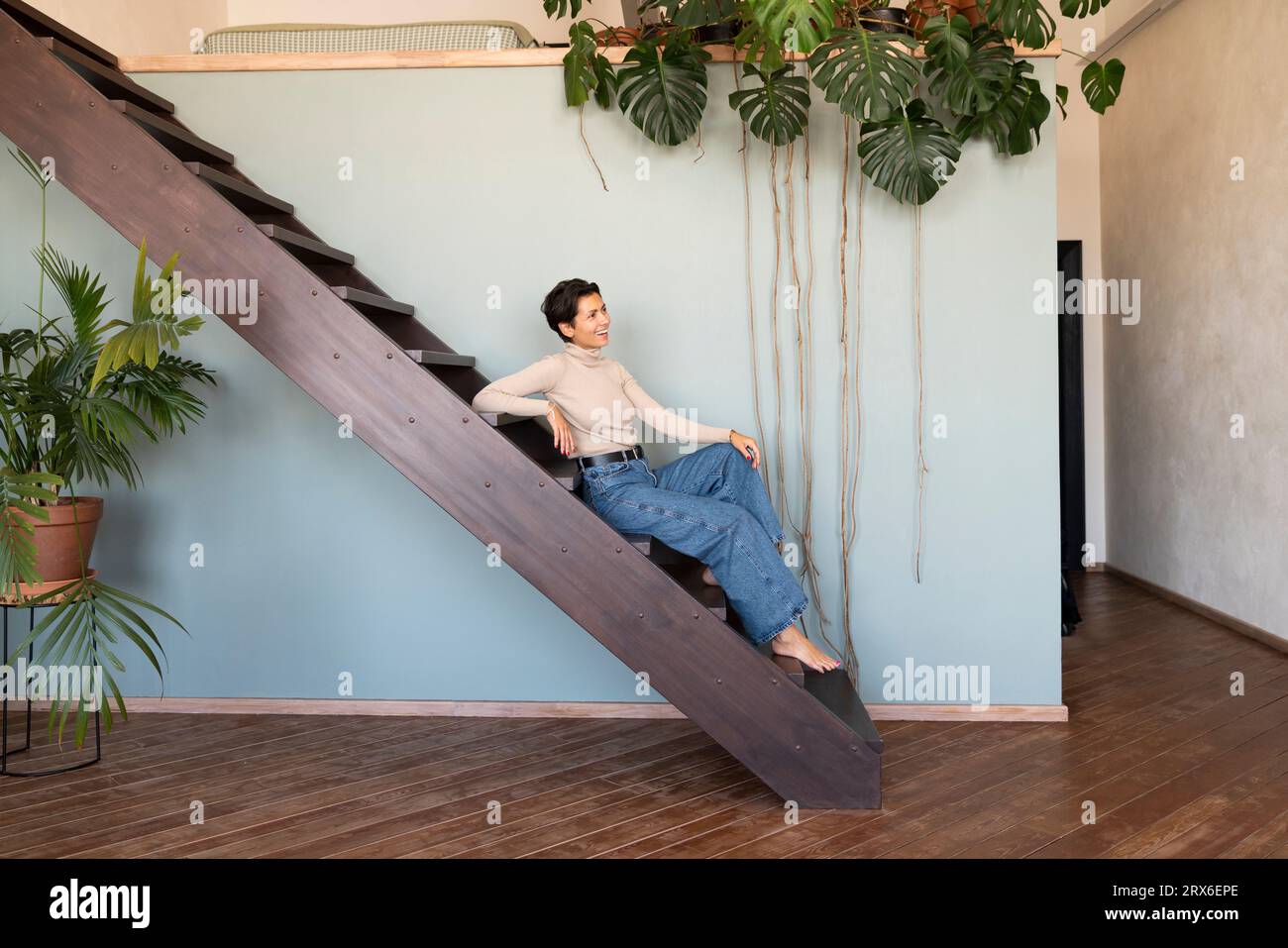 Wooden staircase in home hi-res stock photography and images - Alamy