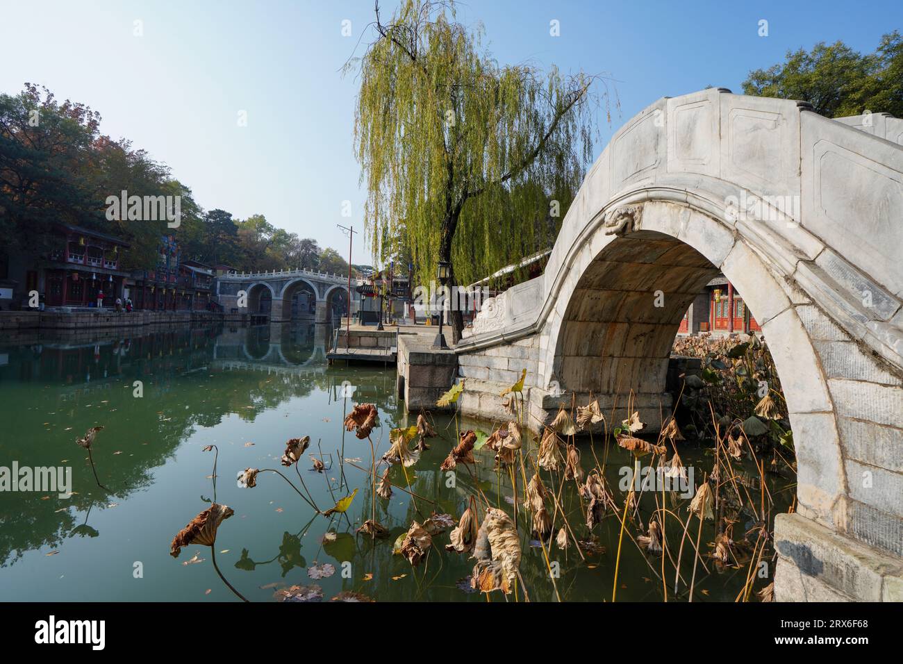 Stone arch bridge in Suzhou street of Beijing Summer Palace Stock Photo ...