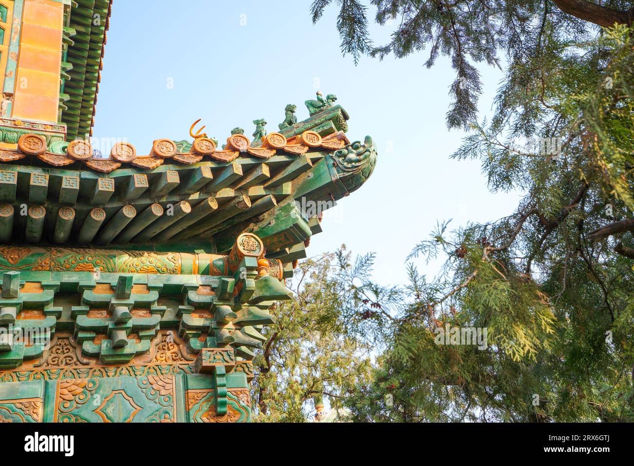 Beijing China, November 10, 2022: Wisdom-Sea Temple overhanging eaves ...