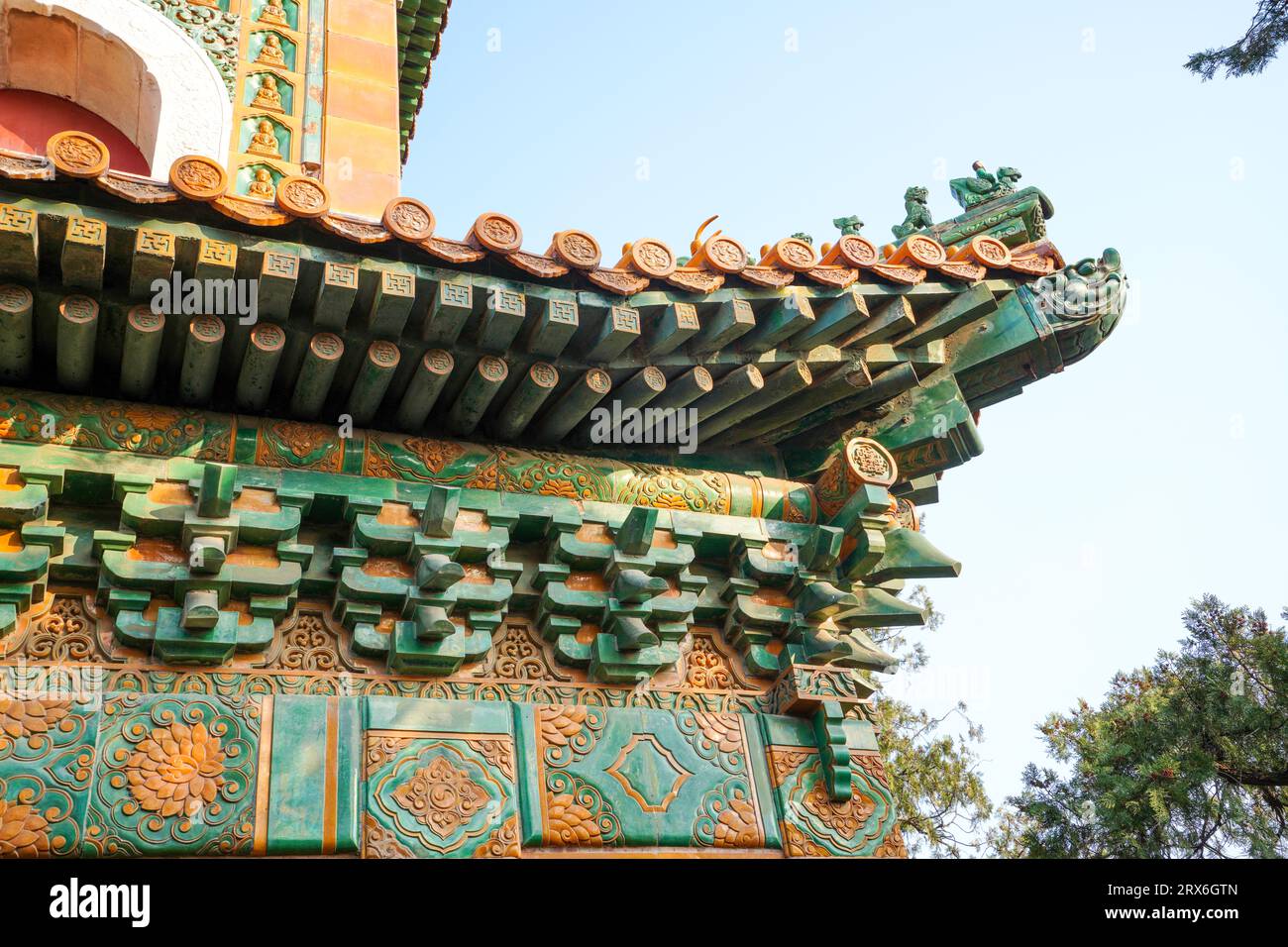 Beijing China, November 10, 2022: Wisdom-Sea Temple overhanging eaves ...