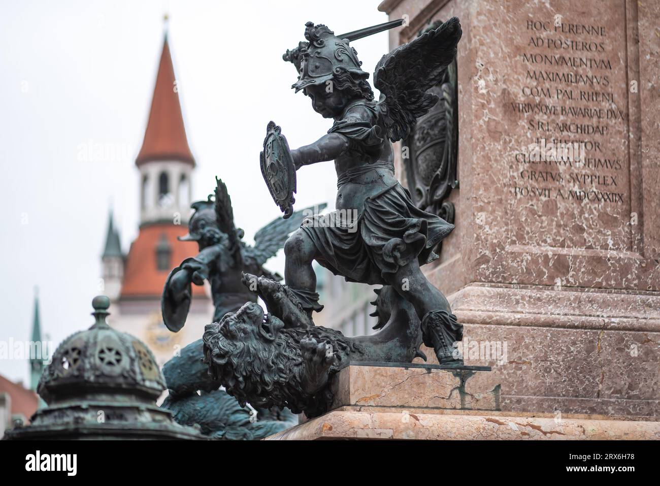 Putto fighting a lion representing war - Mariensaule Sculpture at ...