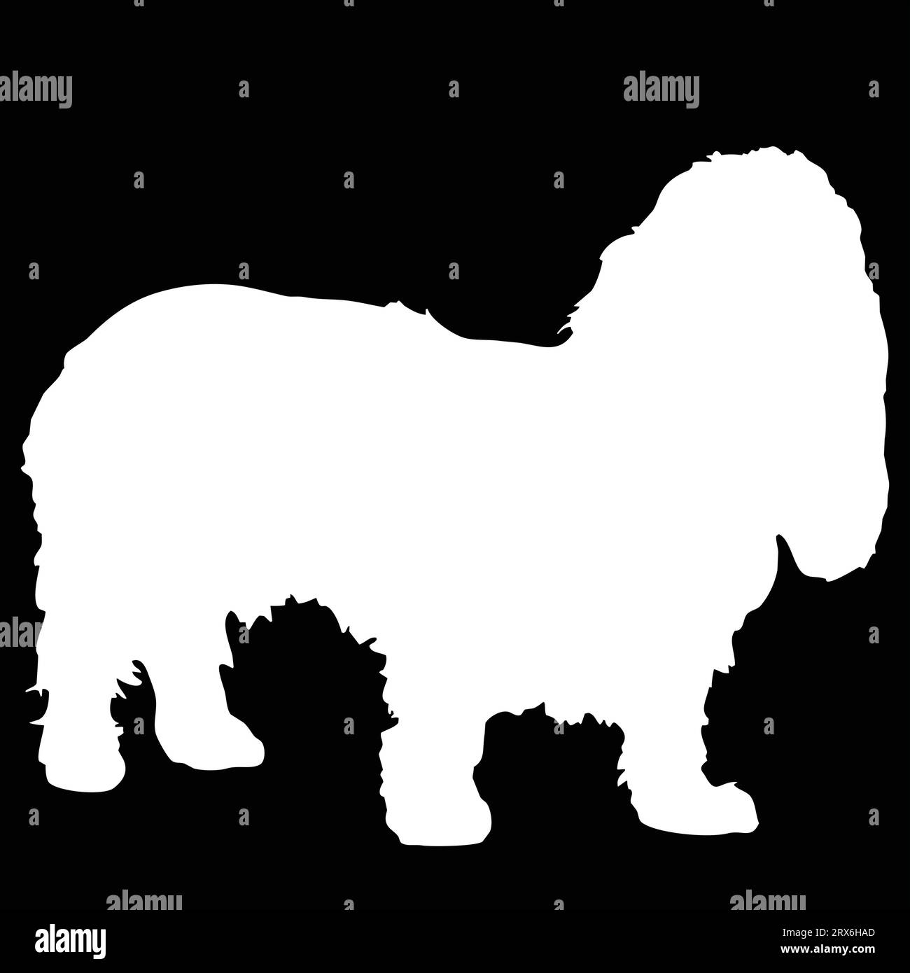 Dog shape vector illustration. White dog silhouette over black ...