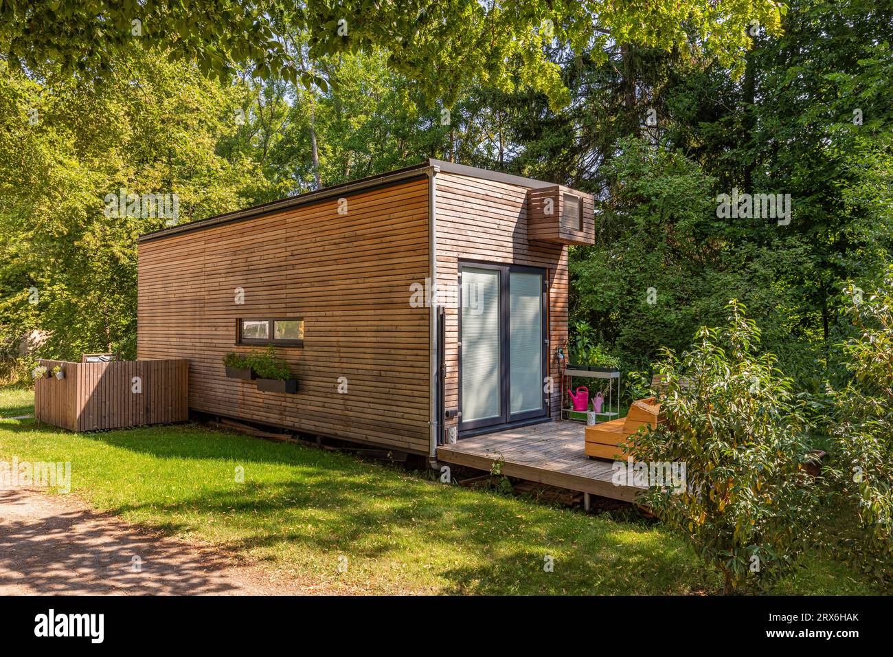Germany, Baden-Wurttemberg, Schorndorf, Facade of tiny wooden house in ...