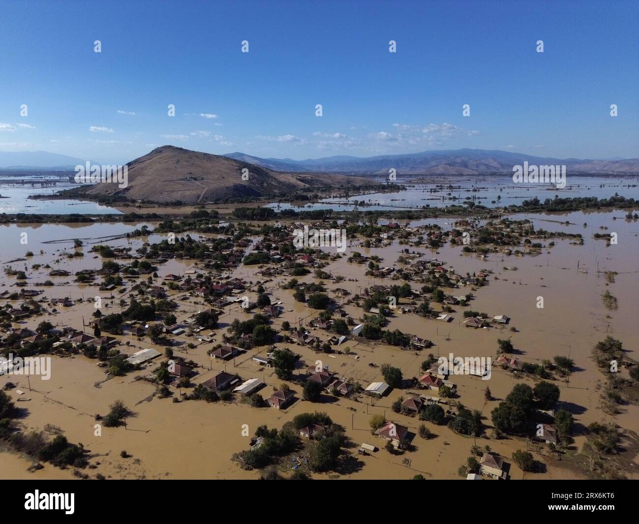 Karditsa, Greece - 11 September 2023. Aerial view of the flooded ...