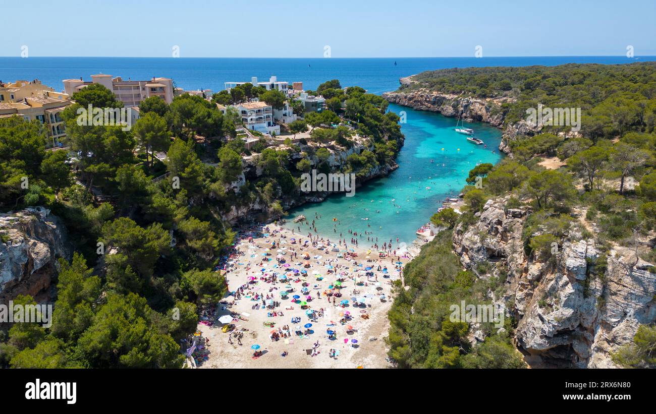 Picture dated June 2023 shows the beach and holiday resort of Cala Pi ...