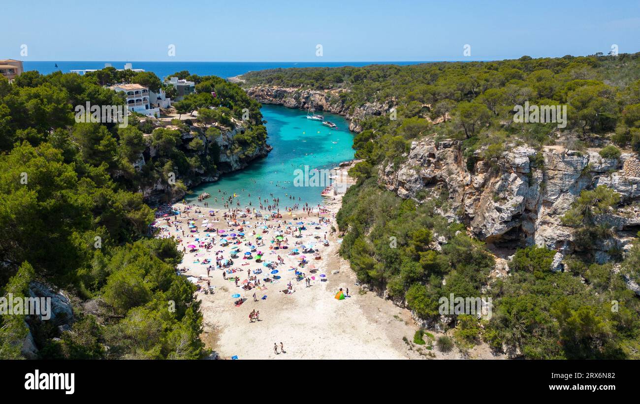 Picture dated June 2023 shows the beach and holiday resort of Cala Pi ...