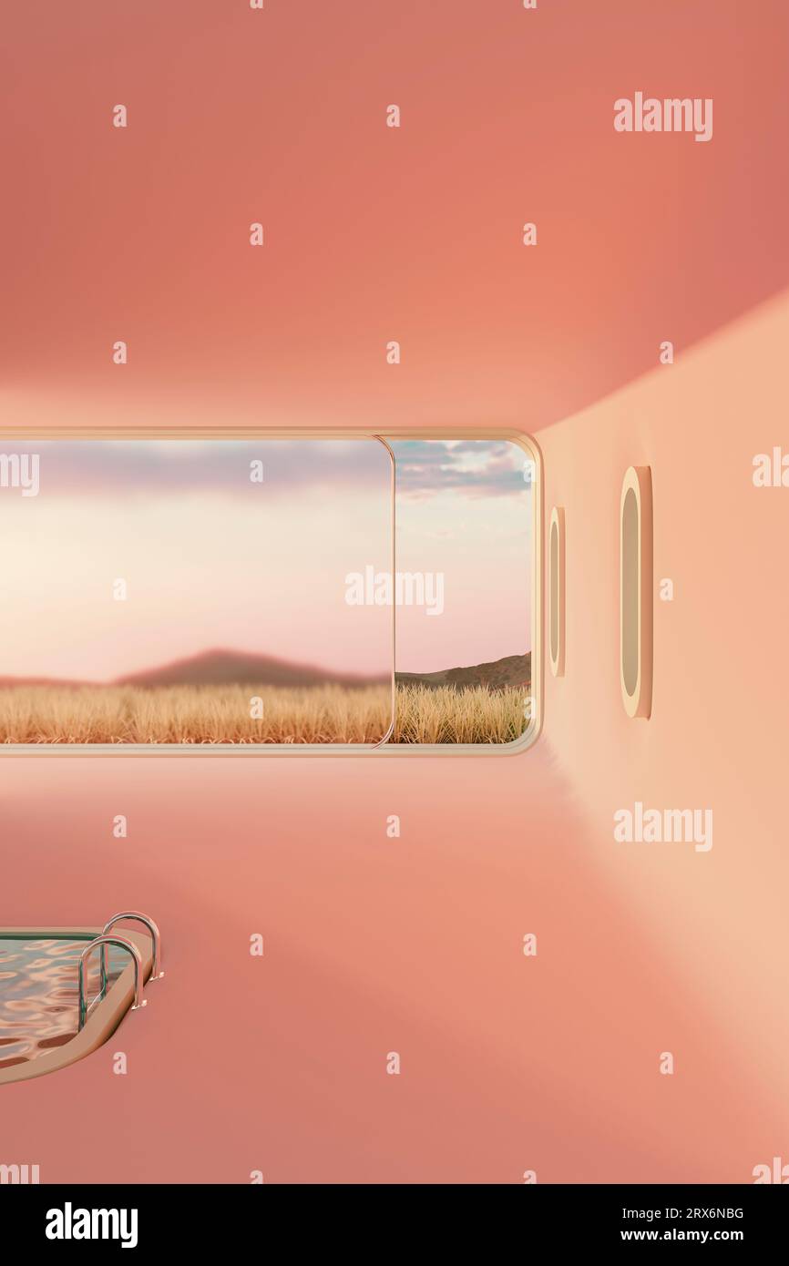 3D render of window illuminating minimalistic interior Stock Photo - Alamy
