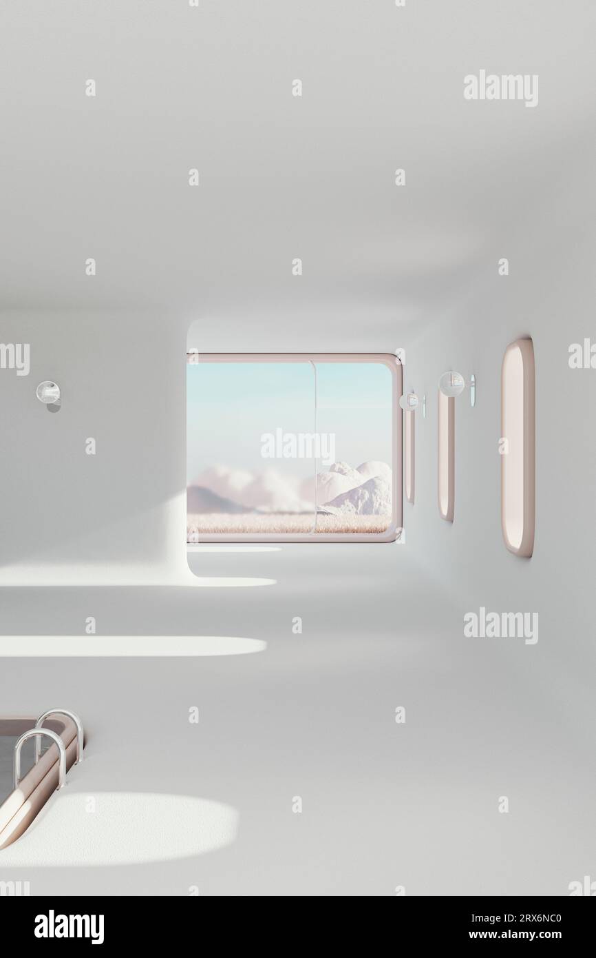 3D render of white painted minimalistic interior Stock Photo - Alamy