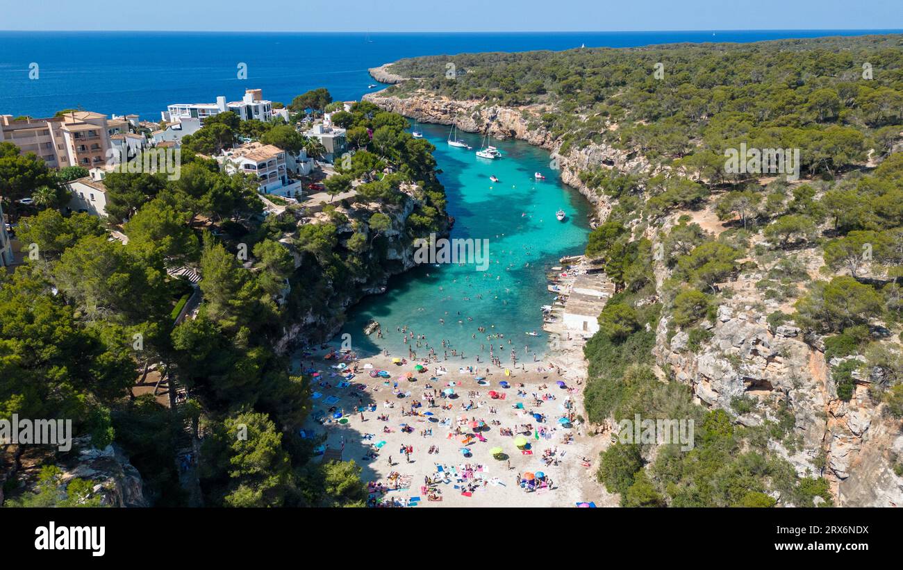 Picture dated June 2023 shows the beach and holiday resort of Cala Pi ...