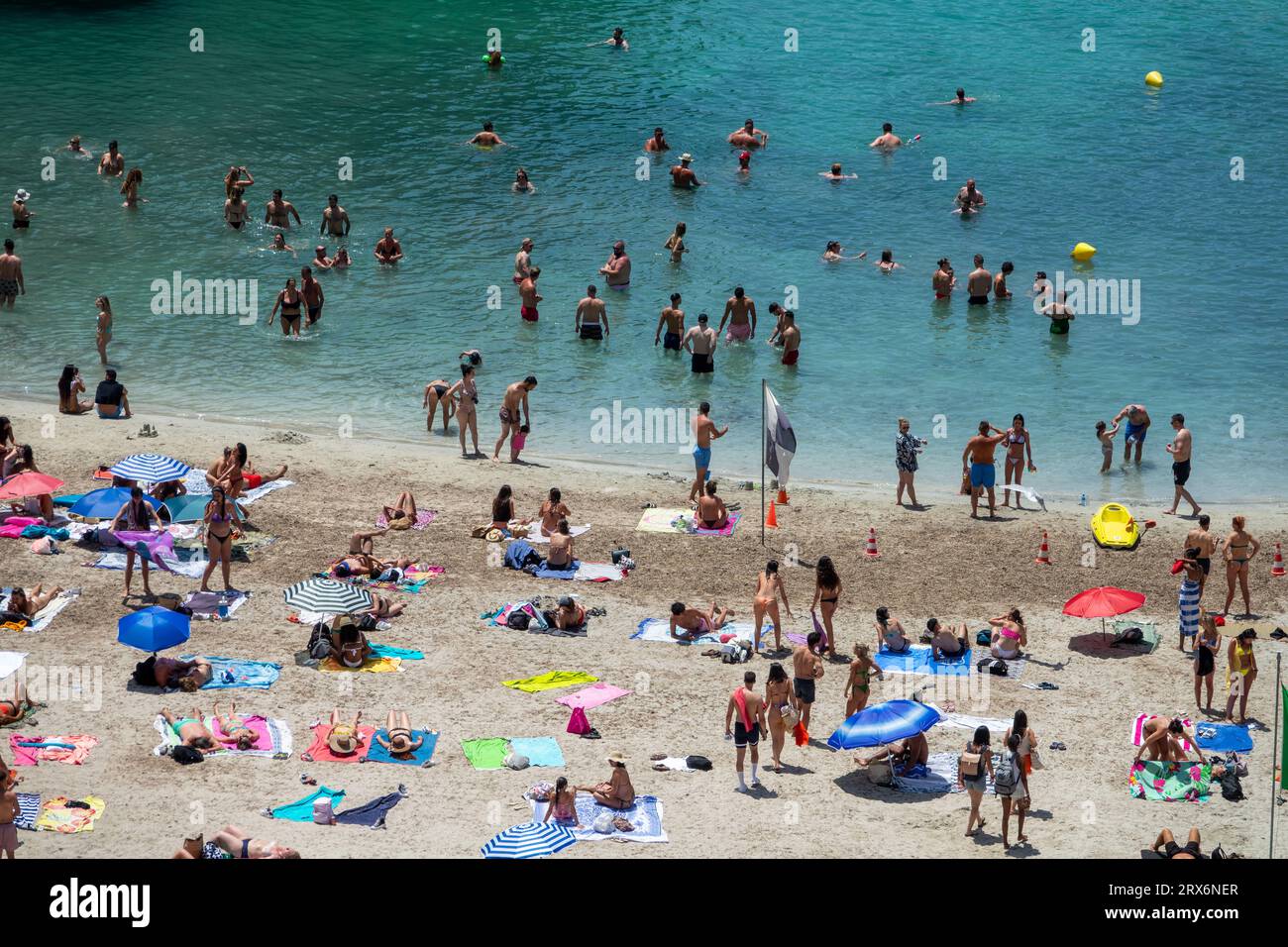 Picture dated June 2023 shows the beach and holiday resort of Cala Pi ...