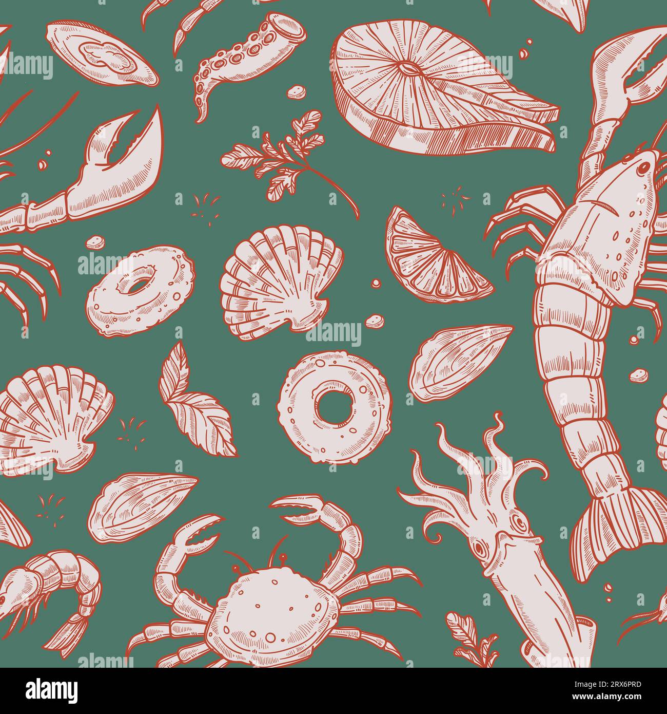 Seamless seafood pattern boiled hi-res stock photography and images - Alamy