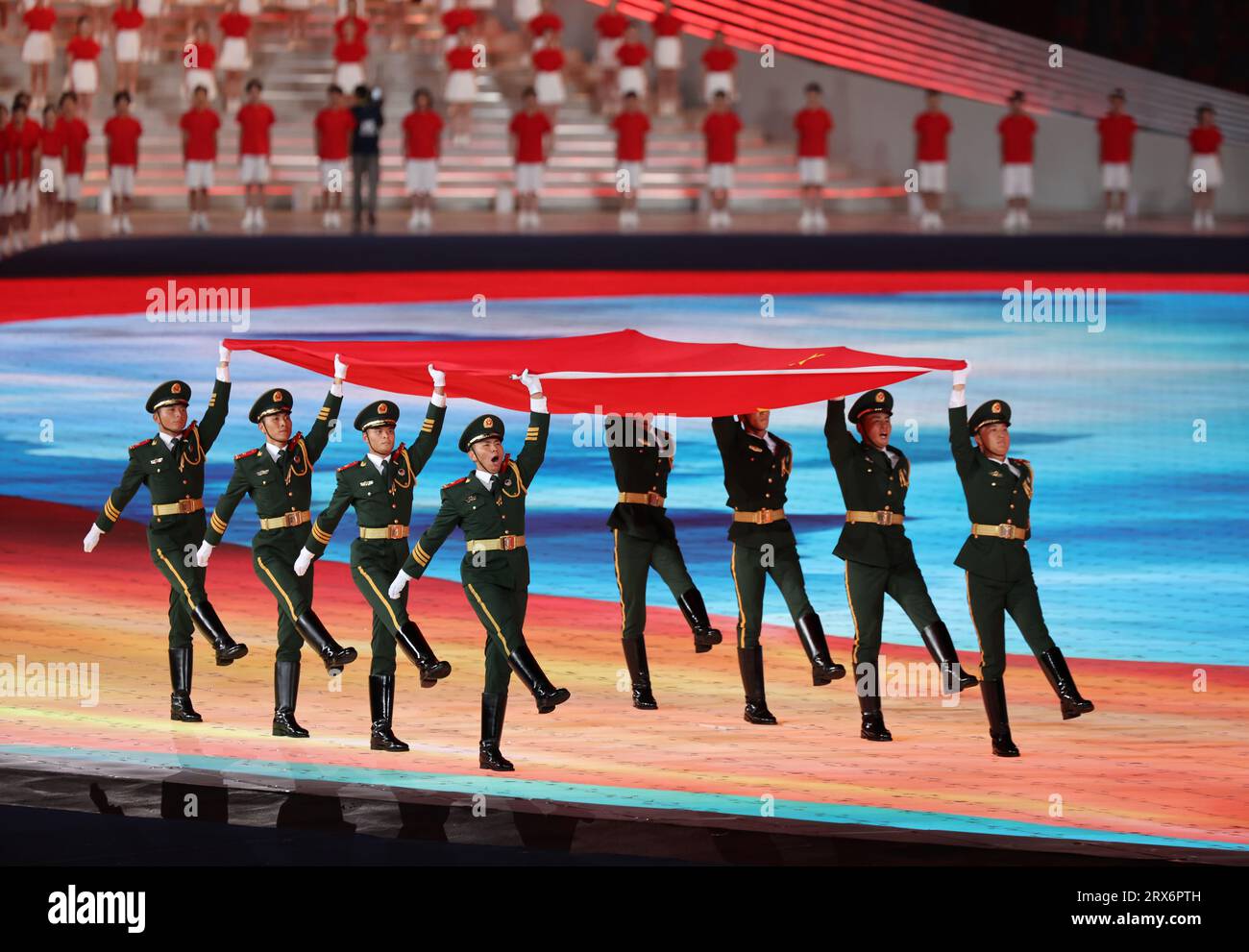 Hangzhou, China's Zhejiang Province. 23rd Sep, 2023. Flag bearers carry ...