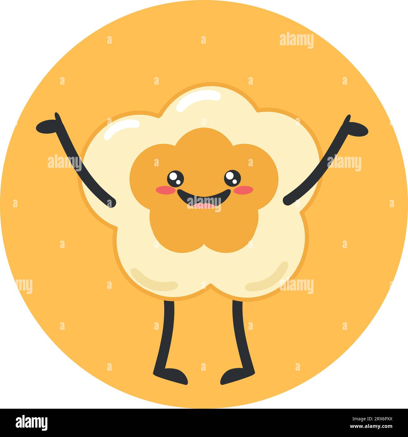Cute cartoon popcorn character on yellow background. Happy baby popcorn ...