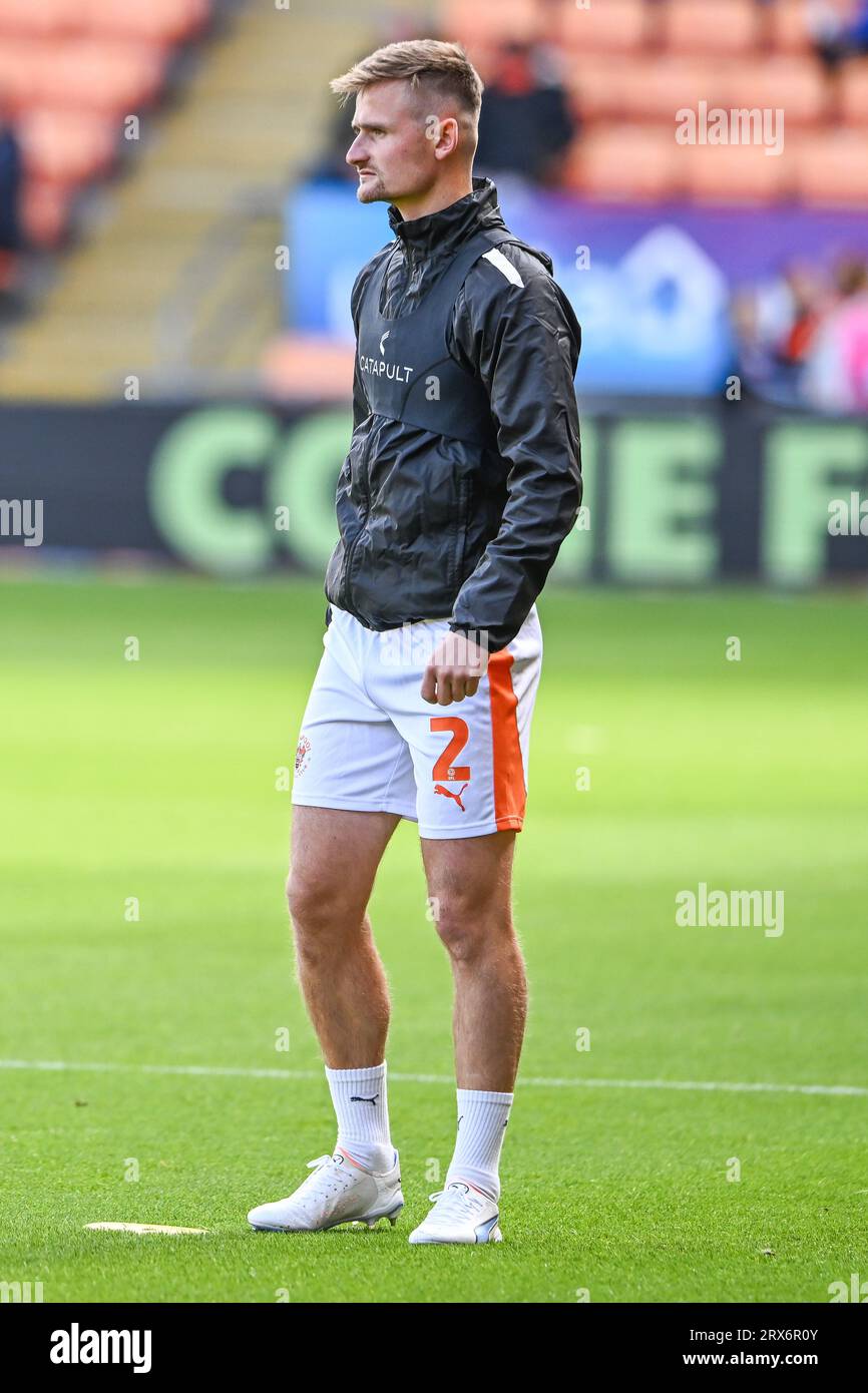 Callum Connolly #2 of Blackpool during the pre-game warmup ahead of the ...