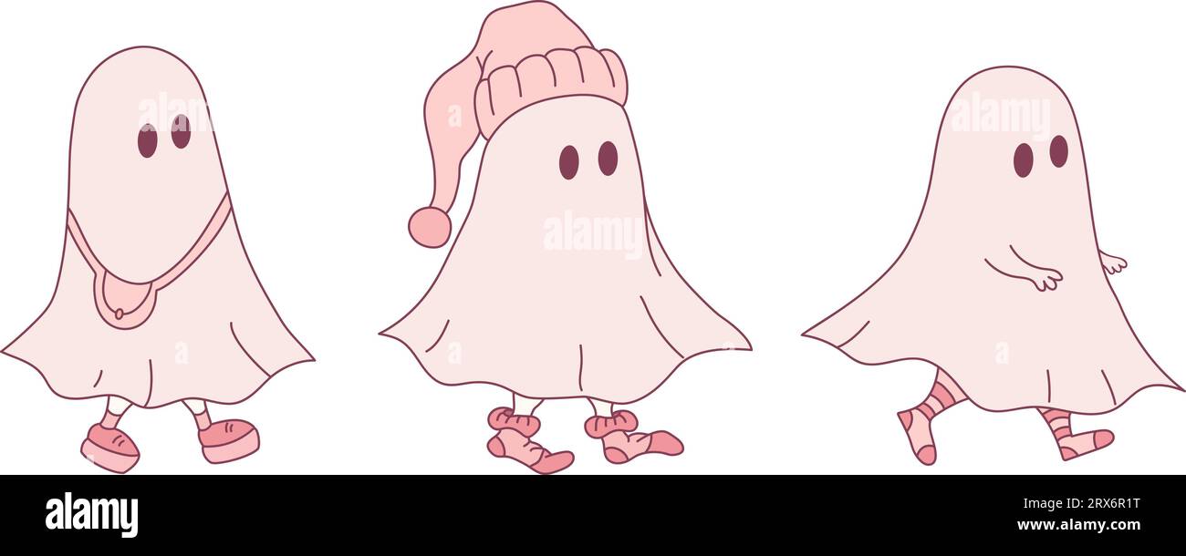 Three little ghosts in different clothes. Hand drawn cute ghosts ...