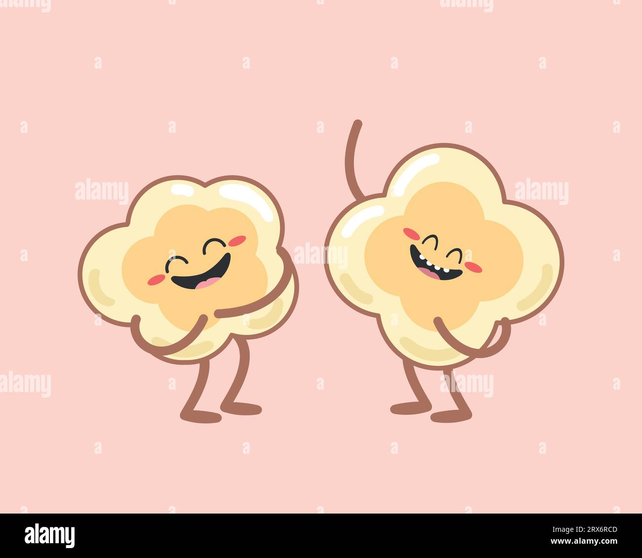 Cute cartoon popcorn characters on pink background. Two popcorns is ...