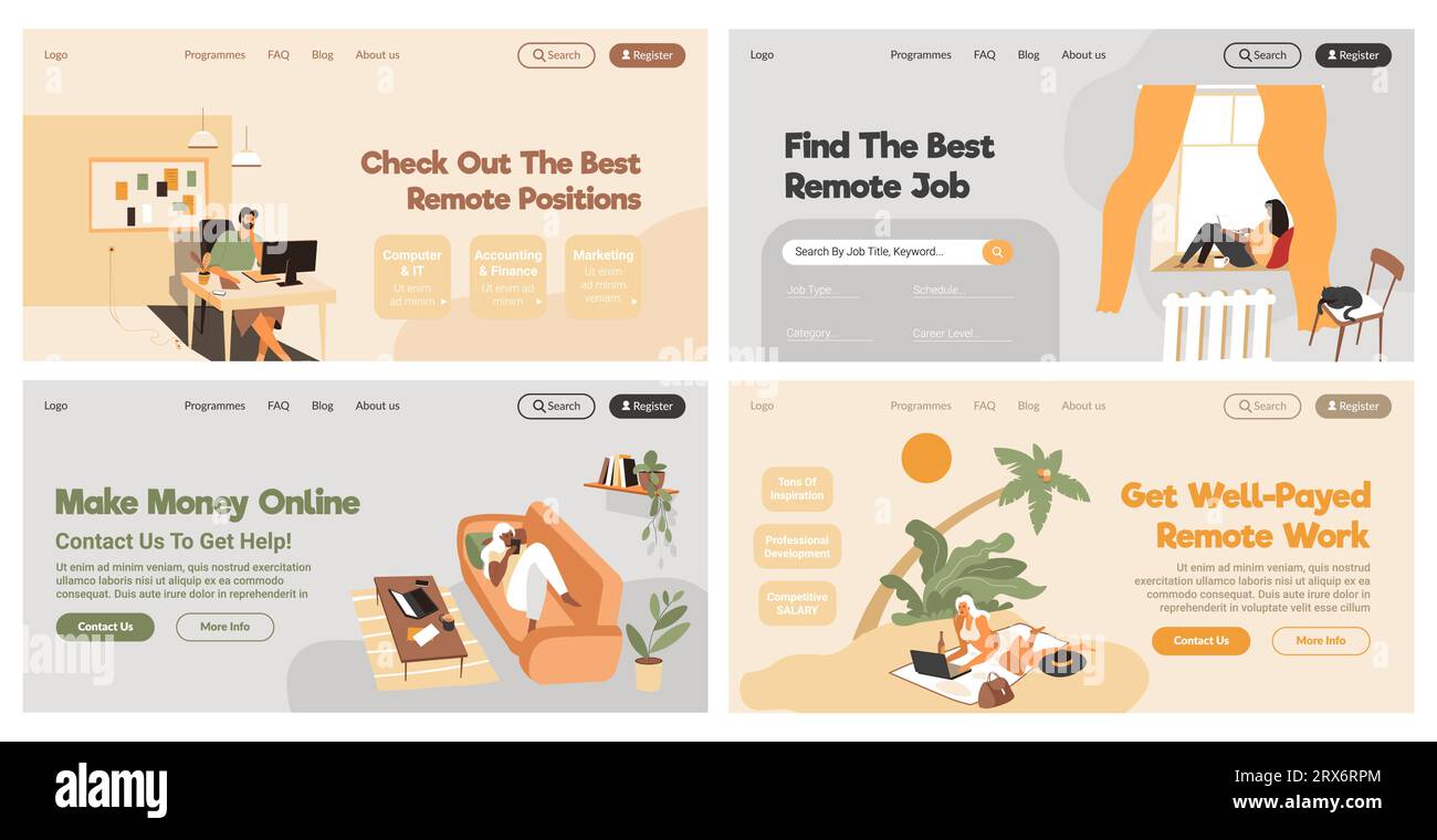 Web banner design set with remote job promotion Stock Vector Image ...