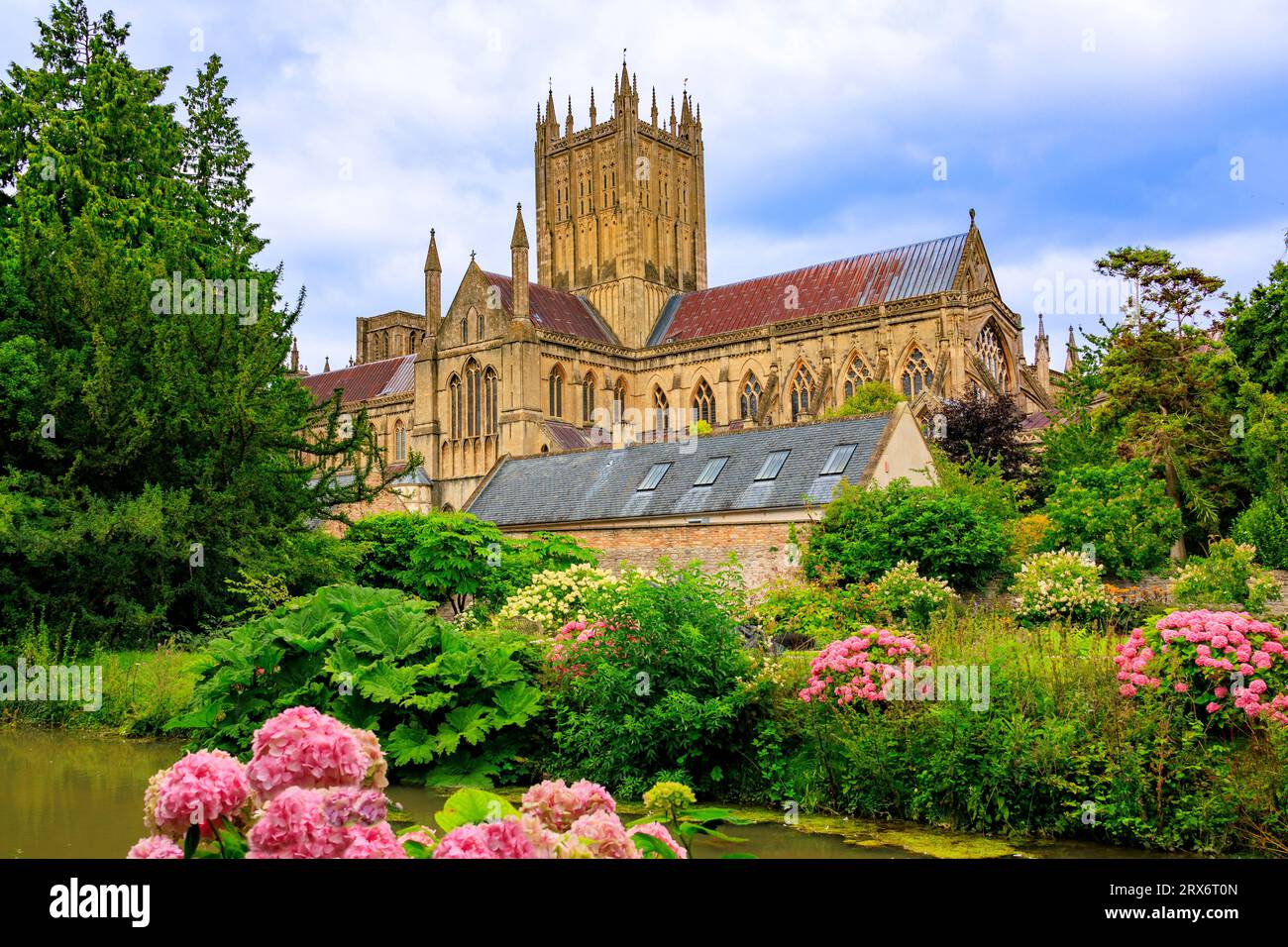The magnificent cathedral viewed across the Bishop's Palace moat in ...