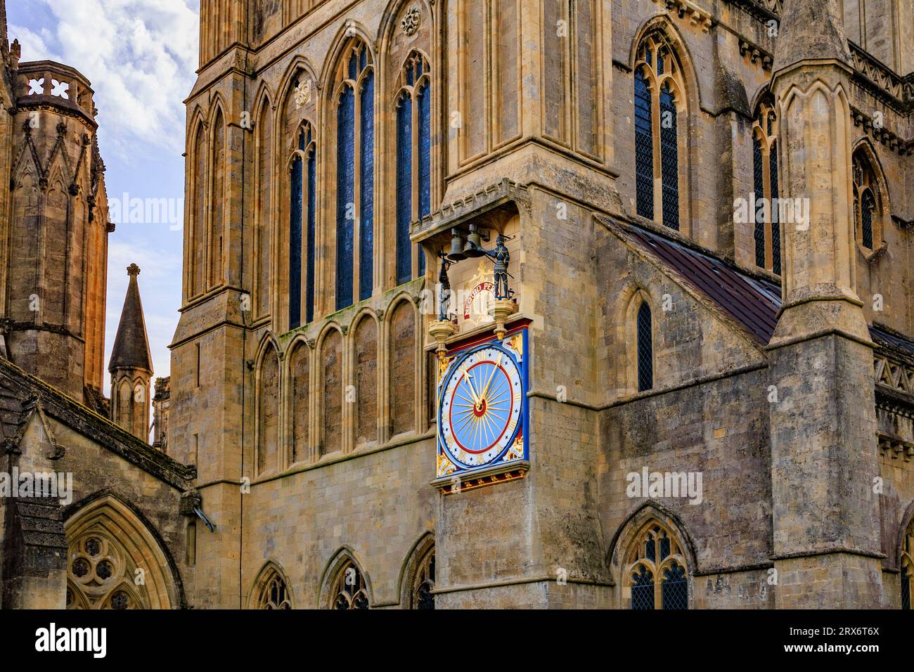 The restored 14th century historic clock on the exterior of Wells ...