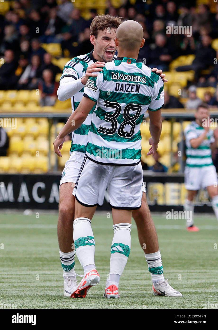 Celtic’s Daizen Maeda celebrates scoring their side's third goal of the ...